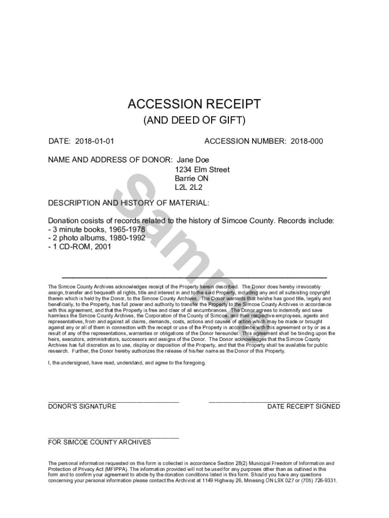Fillable Online ACCESSION RECEIPT - (AND DEED OF GIFT) - Sample Fax ...