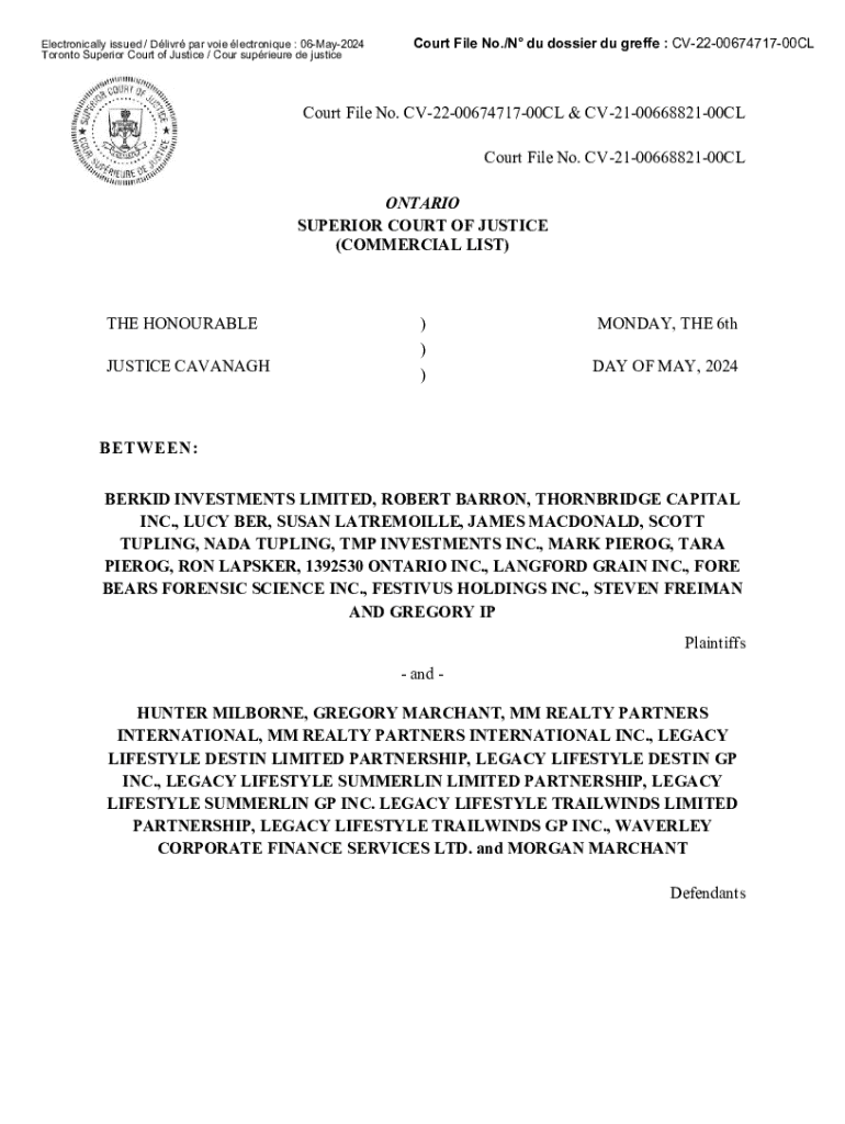 Fillable Online Claims Procedure Order of Justice Cavanagh (Destin) - May 6 2024.pdf Fax Email ...