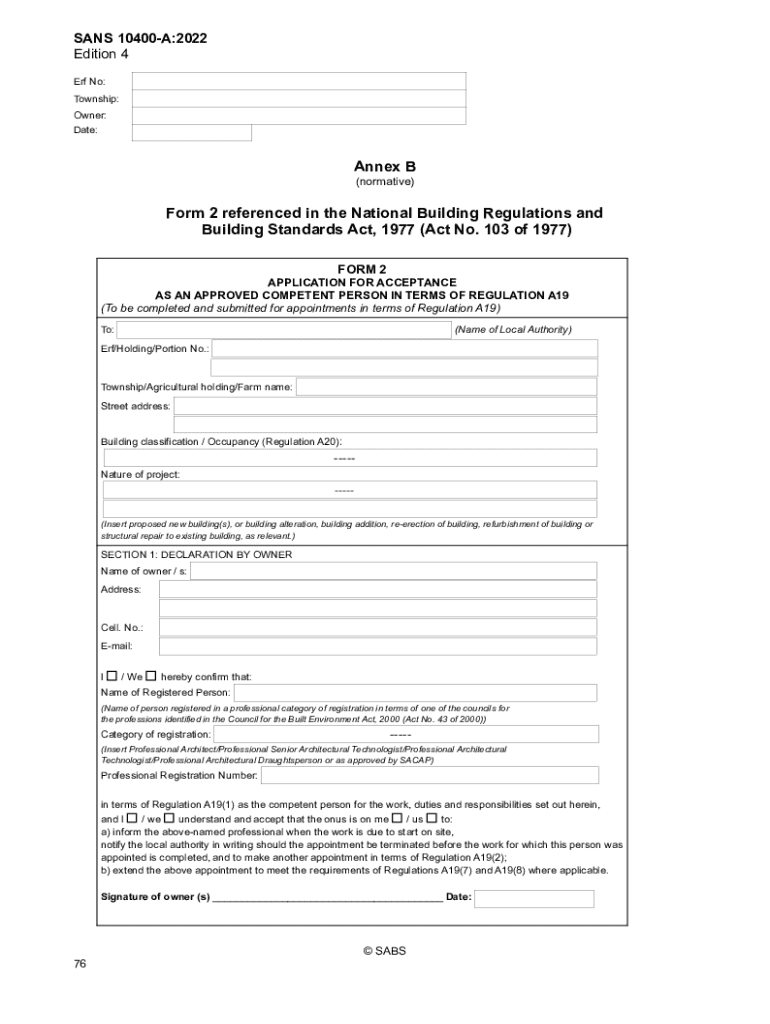 Fillable Online Annex B Form 2 referenced in the National Building ... Fax Email Print - pdfFiller