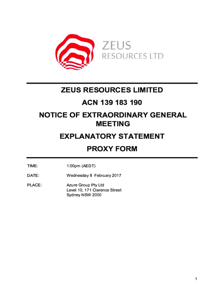Fillable Online ZEUS RESOURCES LIMITED ACN 139 183 190 NOTICE ... Fax Email Print - pdfFiller