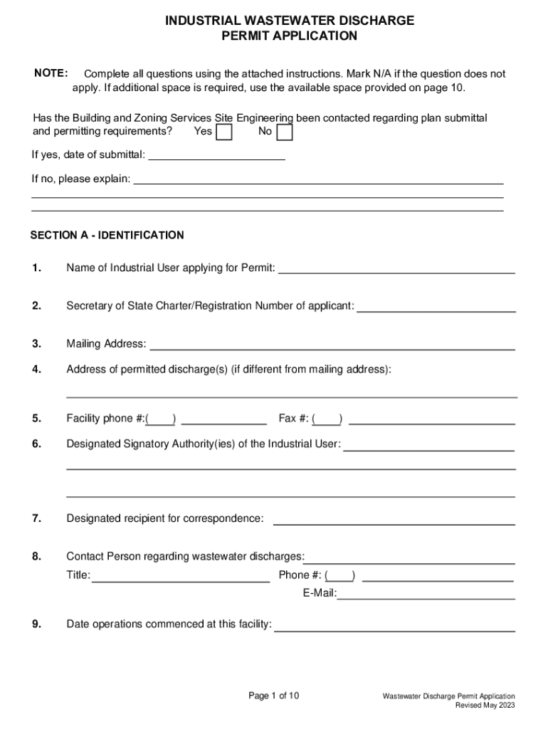 Fillable Online instructions for industrial wastewater permit ...