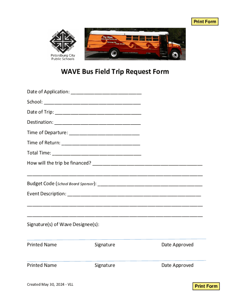 Fillable Online WAVE Bus Field Trip Request Form Fax Email Print ...