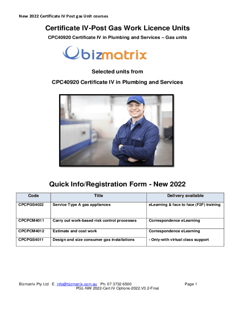 Fillable Online Certificate IV in Plumbing and Services - Operations Fax Email Print - pdfFiller