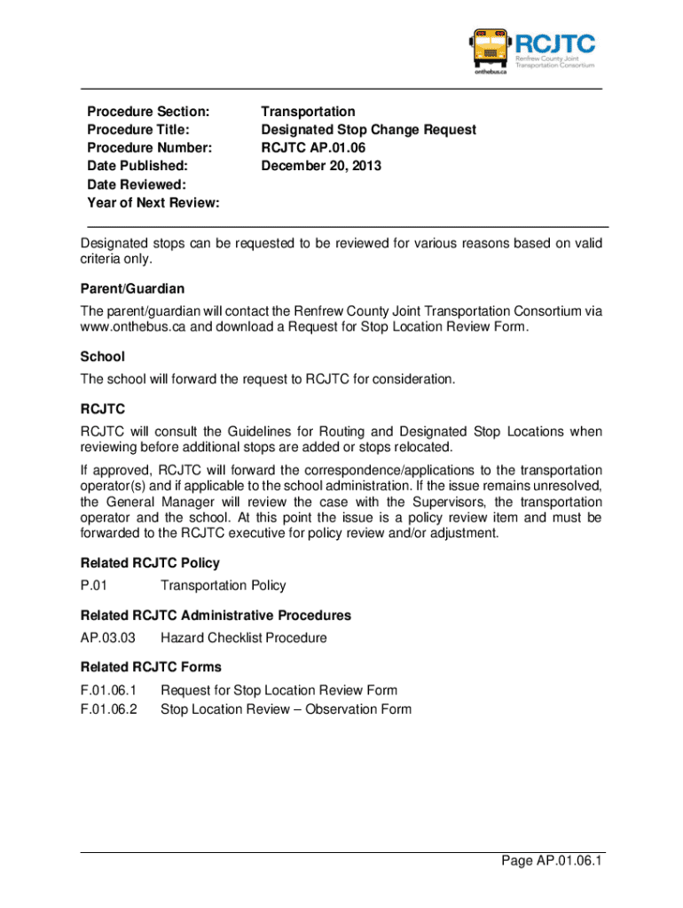 Fillable Online Designated Stop Change Request Procedure Fax Email Print - pdfFiller