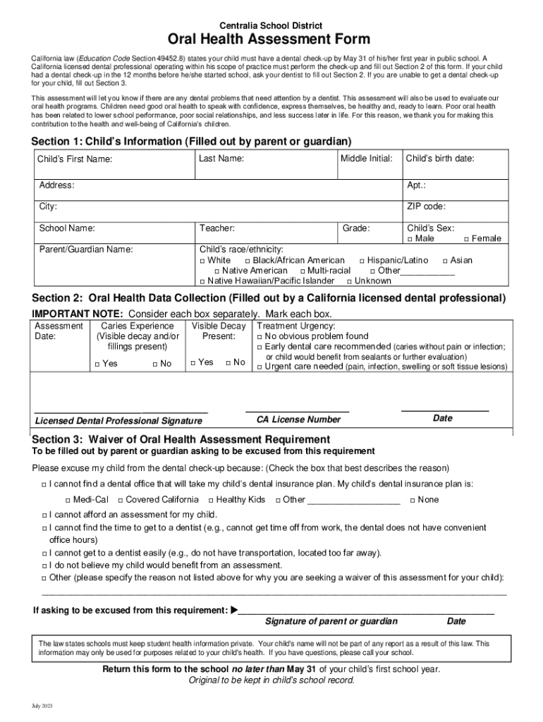 Fillable Online had a dental check-up in the 12 months before he/she ...