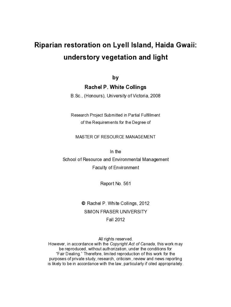 Fillable Online Riparian restoration on Lyell Island, Haida Gwaii - SFU ...