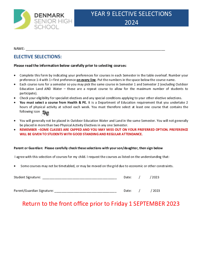 Fillable Online GRADE 9 COURSE SELECTION WORKSHEET Twin ... Fax Email Print - pdfFiller