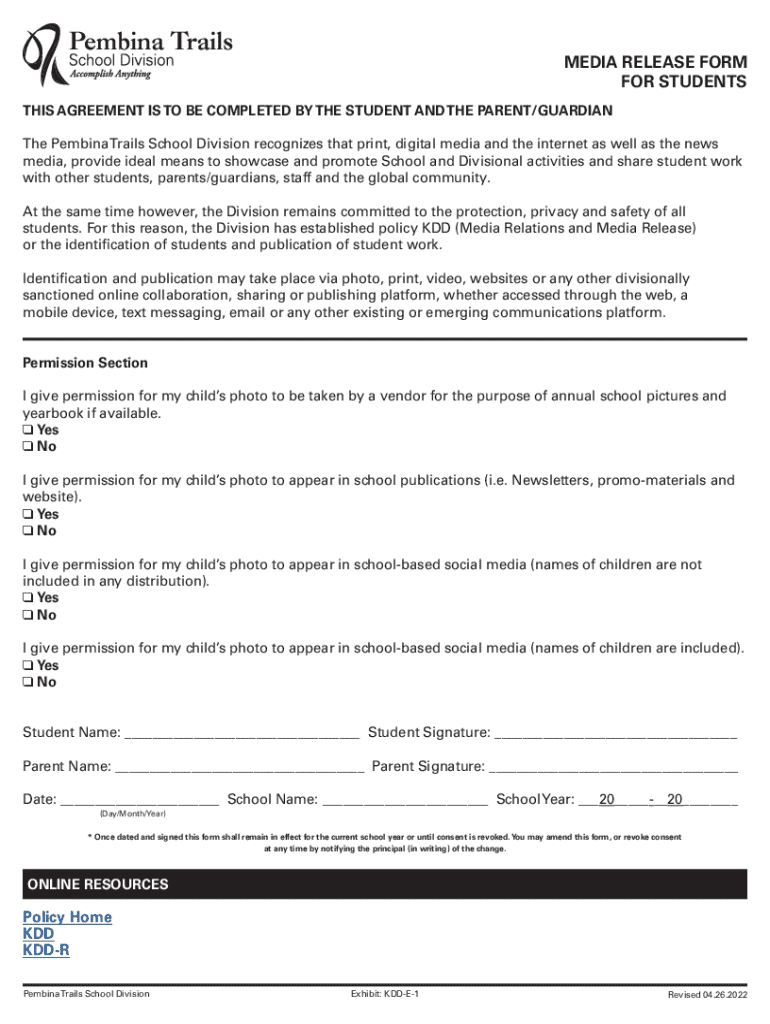 Fillable Online Media Release Form for Students. Media Release Form for ...
