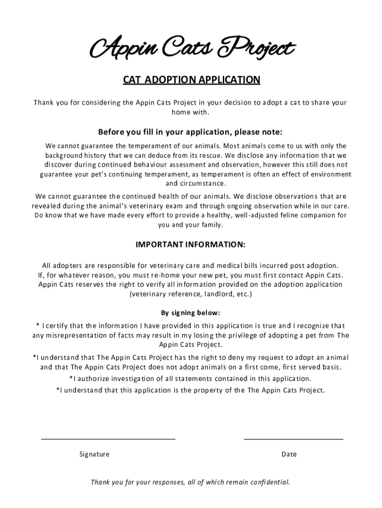 Fillable Online Appin Cats Project Cat Adoption Application Fax Email ...