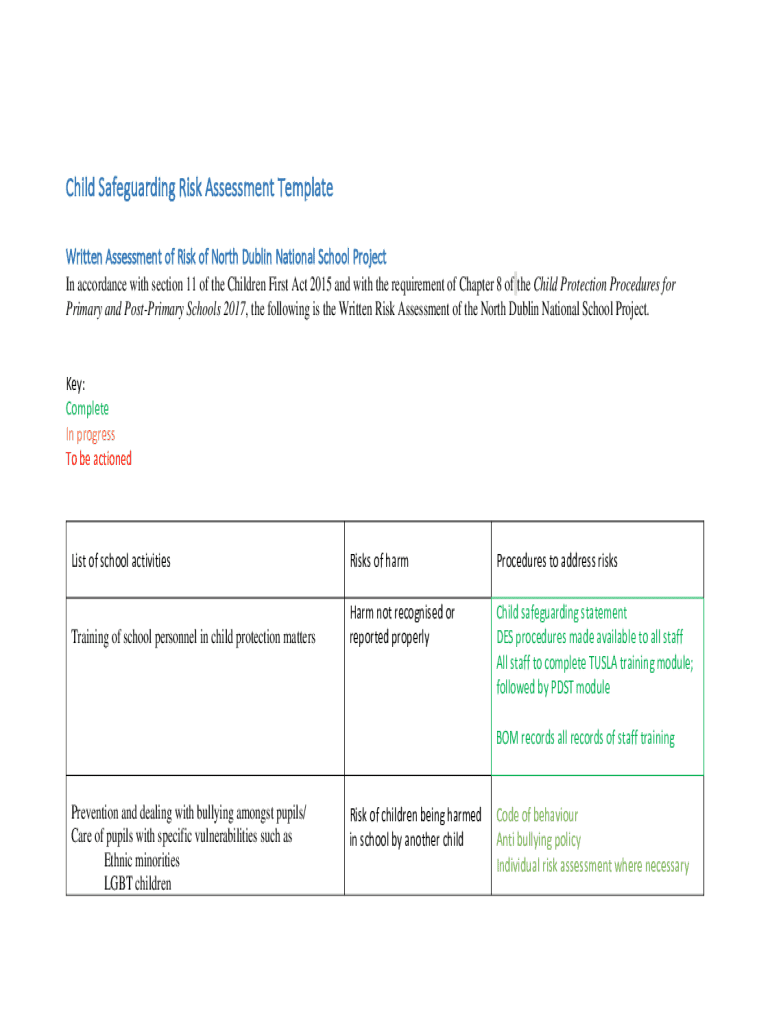 Fillable Online Child Safeguarding Risk Assessment Template ...
