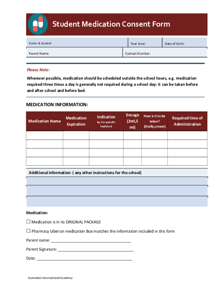 Fillable Online Student Medication Consent Form Fax Email Print - pdfFiller