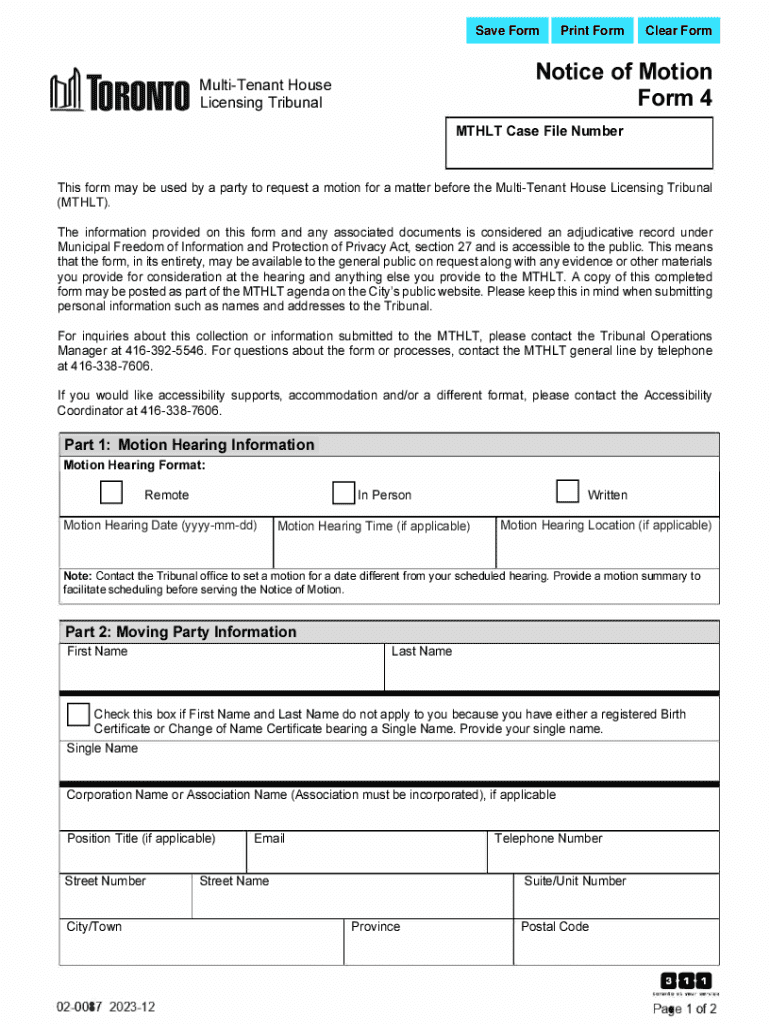 Fillable Online Notice of Motion Form 4 Fax Email Print - pdfFiller