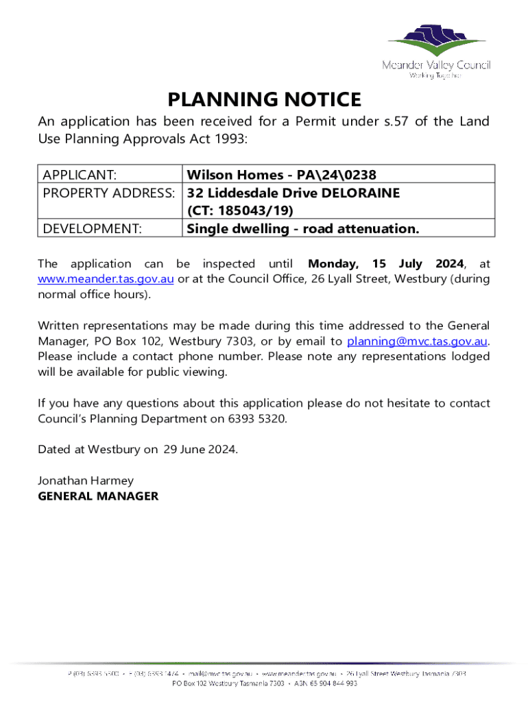Fillable Online land use planning and approvals act 1993 - sect 58 Fax ...