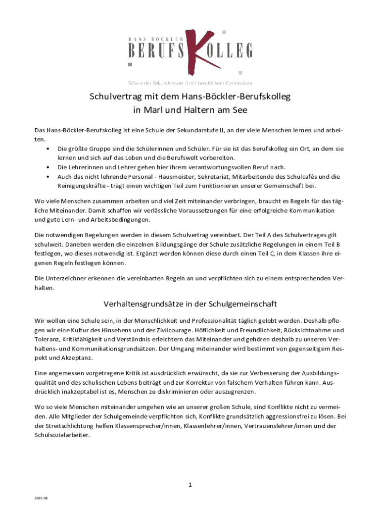 Ausfüllbares Online Schulvertrag mit dem Hans-Bckler-Berufskolleg in ... Fax Email Druck - pdfFiller