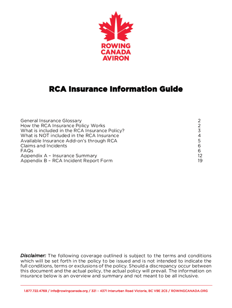 Fillable Online Rowing Canada Aviron (RCA) Insurance Information Guide ...