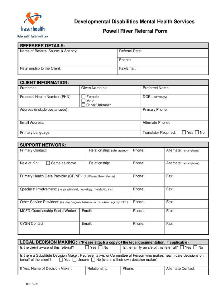 Fillable Online Intellectual & Developmental Disabilities Referral Form ...
