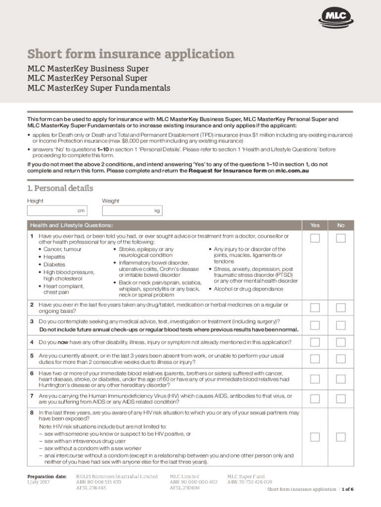 Fillable Online MLC MasterKey short form personal statement Fax Email Print - pdfFiller