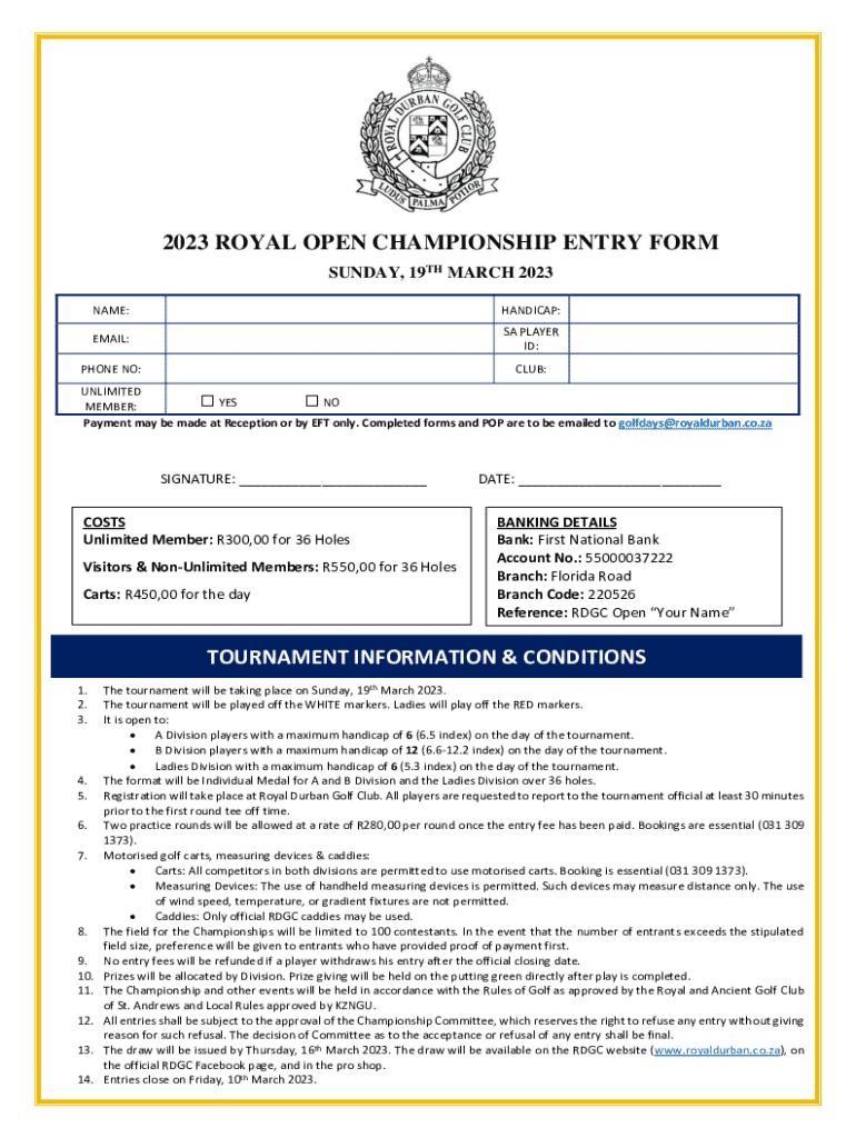 Fillable Online 2023 royal open championship entry form Fax Email Print - pdfFiller