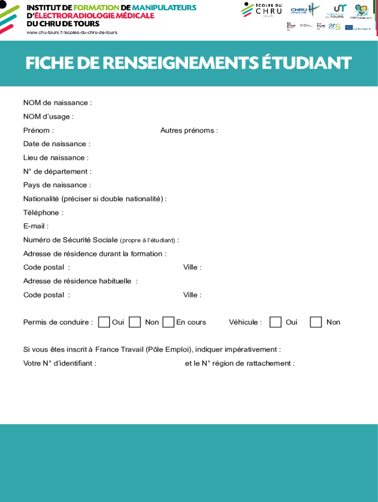 Remplissable en ligne DOSSIER D\'INSCRIPTION / FICHE DE RENSEIGNEMENTS Fax Email Imprimer ...