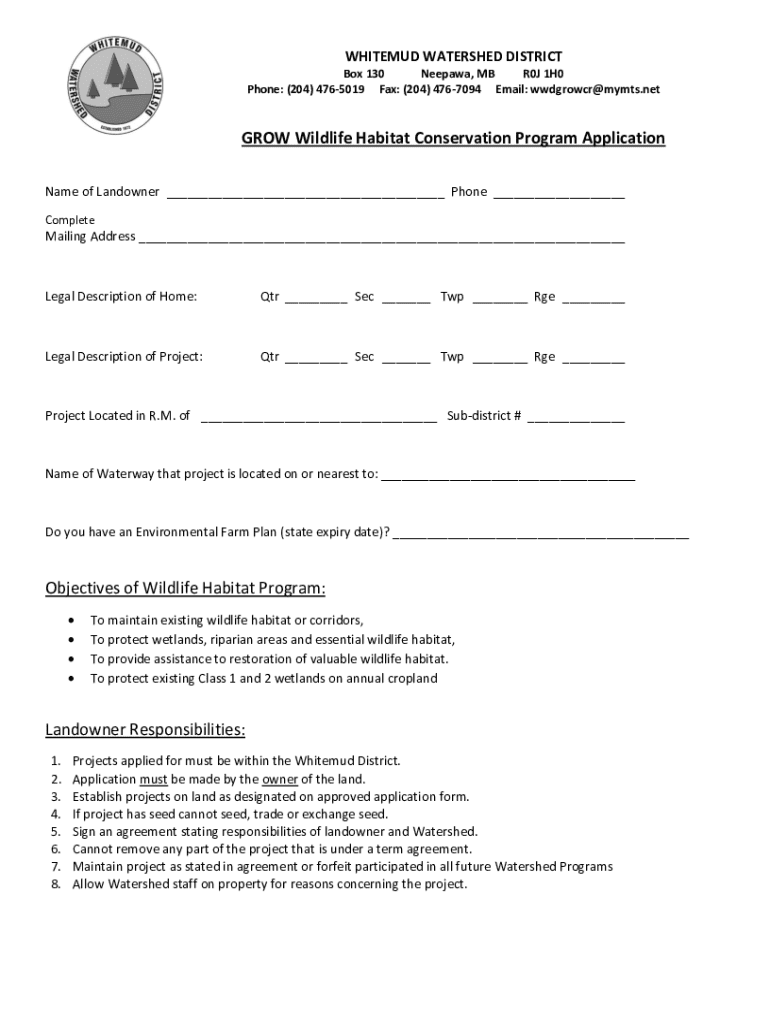 Fillable Online GROW Wildlife Habitat Conservation Program Application Fax Email Print - pdfFiller