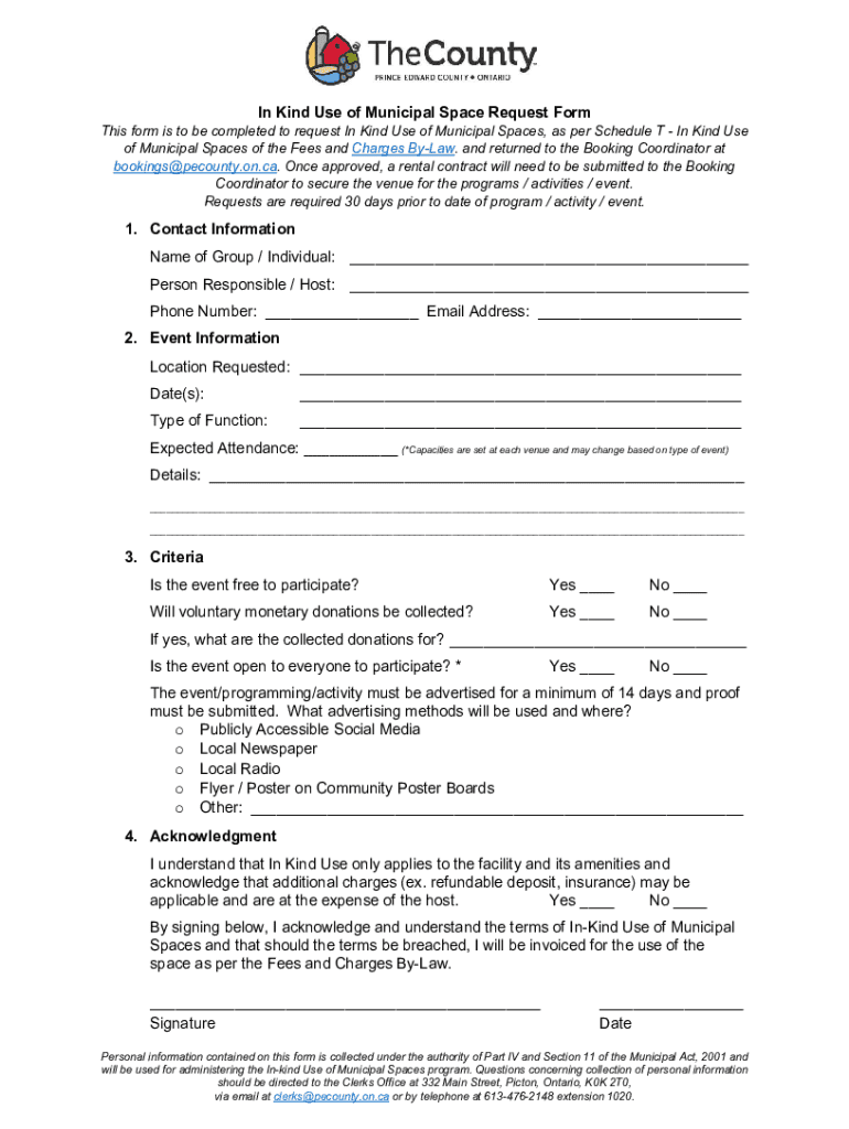 Fillable Online In Kind Use of Municipal Space Request Form Fax Email Print - pdfFiller