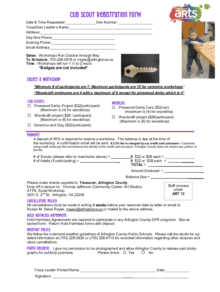 Fillable Online Cub Scout Registration Form - Workshop Registration ...