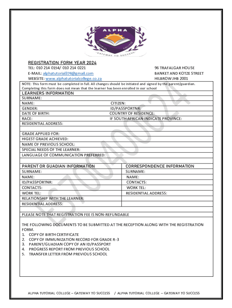 Fillable Online Alpha Tutorial College: Home Fax Email Print - pdfFiller