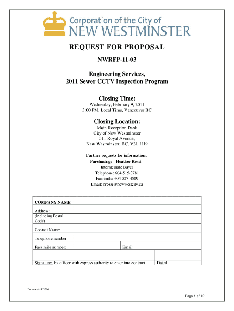 Fillable Online REQUEST FOR PROPOSAL For CCTV INSPECTION ... Fax Email ...