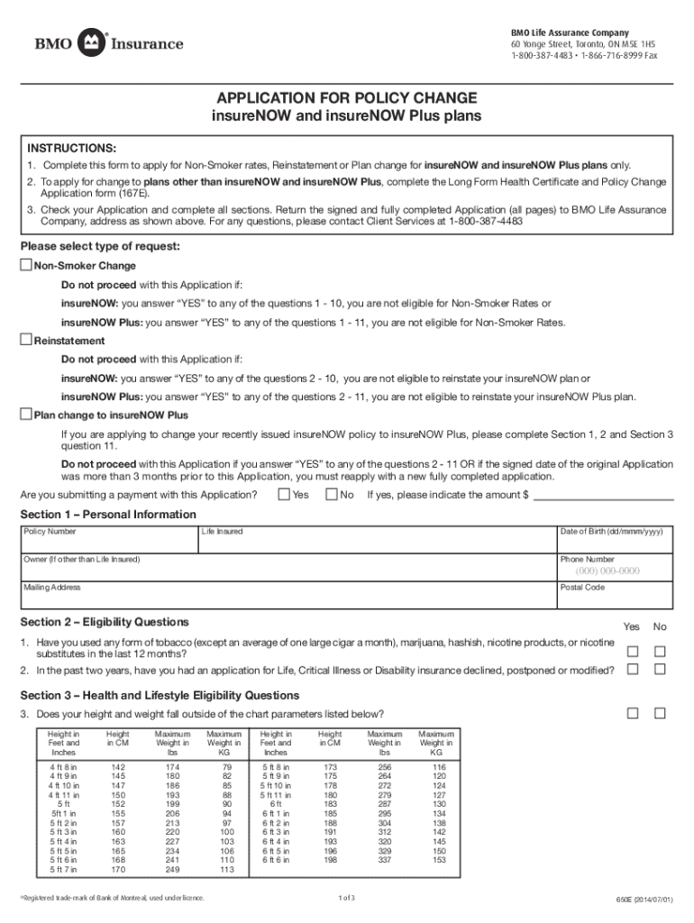 Fillable Online APPLICATION FOR POLICY CHANGE insureNOW and ... Fax ...