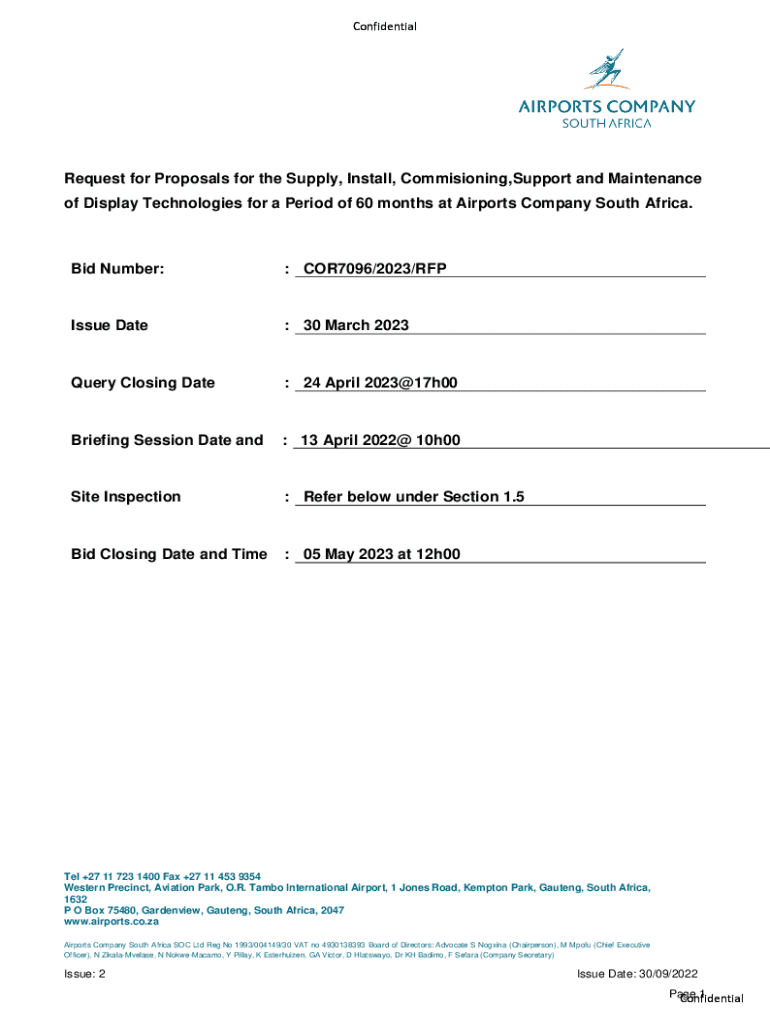 Fillable Online of Display Technologies for a Period of 60 months at Airports Company South ...