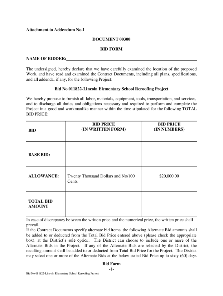 Fillable Online DOCUMENT 00300 BID FORM NAME OF BIDDER Fax Email Print ...