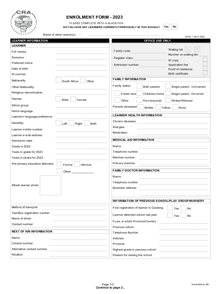 Fillable Online DL1-93 SCHOOL ENROLLMENT FORM 2022.pdf Fax Email Print ...