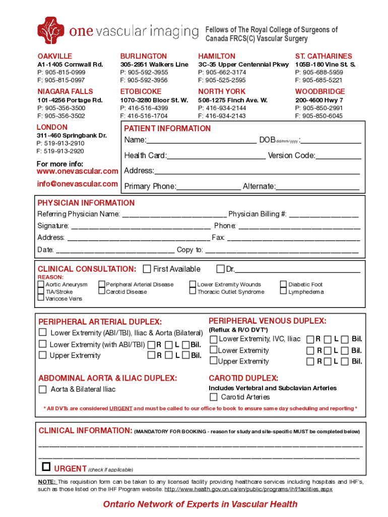 Fillable Online One Vascular Requisition Form Fax Email Print - pdfFiller
