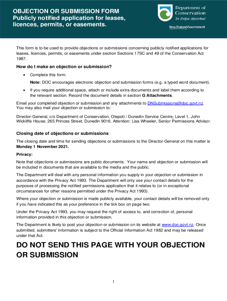 Fillable Online OBJECTION OR SUBMISSION FORM ... Fax Email Print - pdfFiller