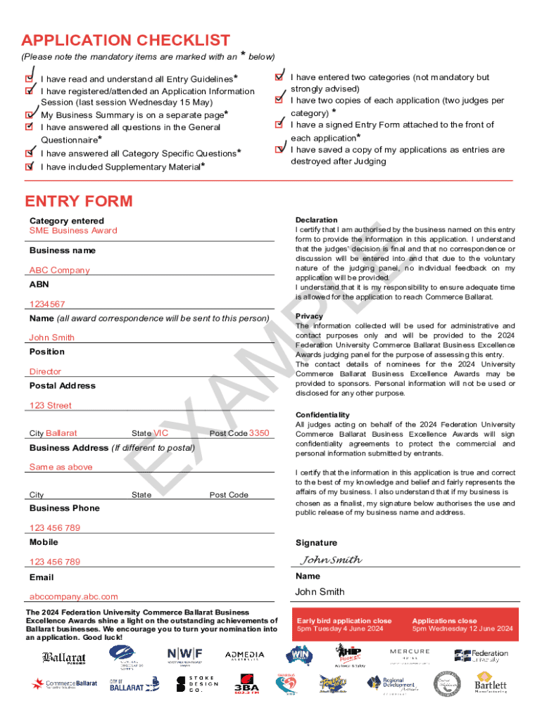 Fillable Online APPLICATION CHECKLIST ENTRY FORM Fax Email Print - pdfFiller