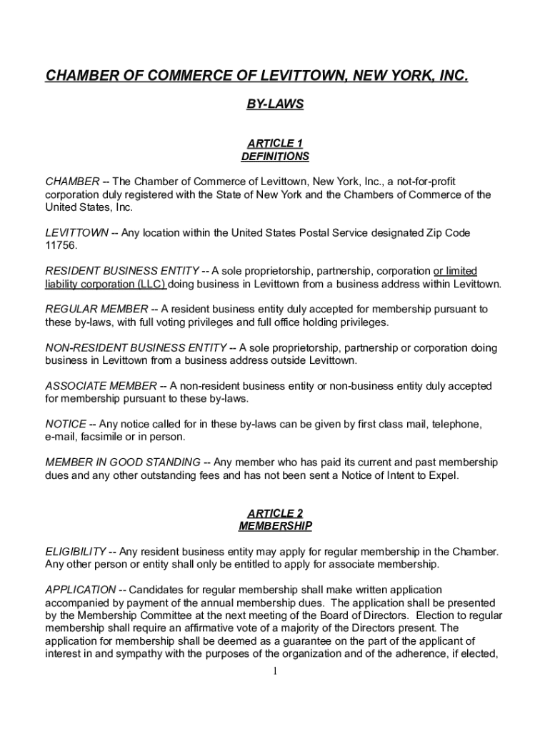 Fillable Online Bylaws of the Greater Middle Country Chamber of ...