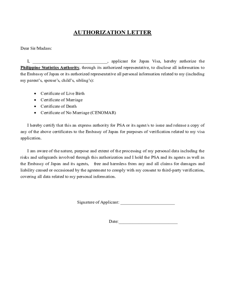 Fillable Online Authorization Letter Canada Visa - Fill Online ...