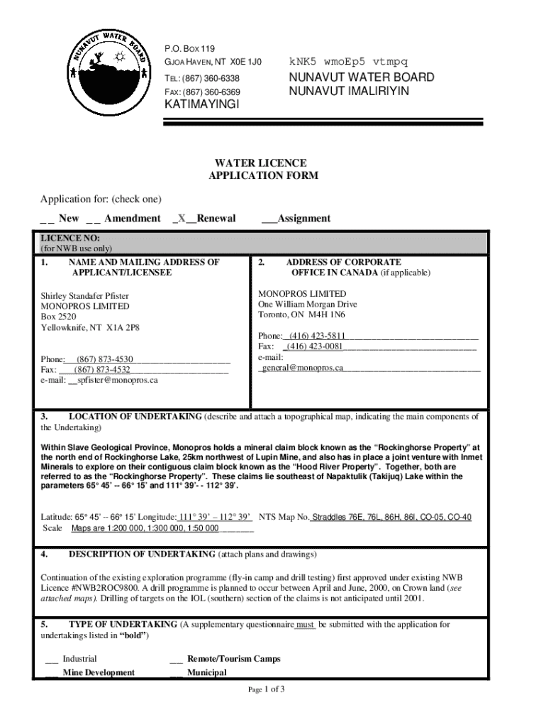 Fillable Online NOTICE OF WATER LICENCE APPLICATIONS Fax Email Print ...