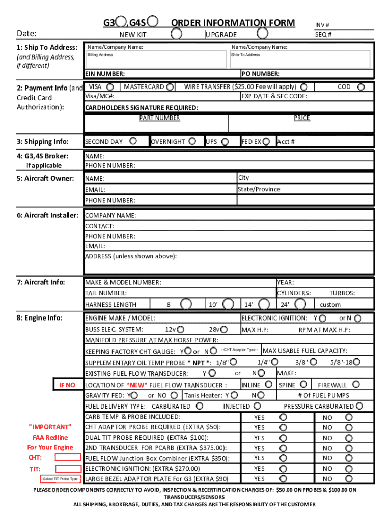 Fillable Online G3 ,G4S ORDER INFORMATION FORM Fax Email Print - pdfFiller