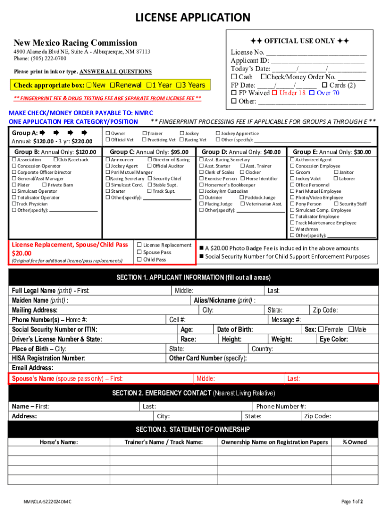 Fillable Online Racing Commission, 4900 Alameda Blvd NE, Suite ... Fax ...