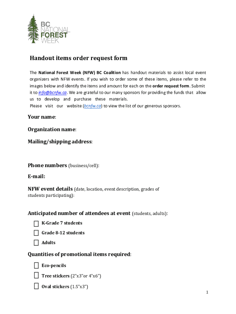 Fillable Online Handout items order request form Fax Email Print - pdfFiller