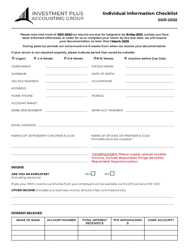 Fillable Online 2023 U.S. Tax Returns - Individuals 1040 & 1040NR Checklists Fax Email Print ...