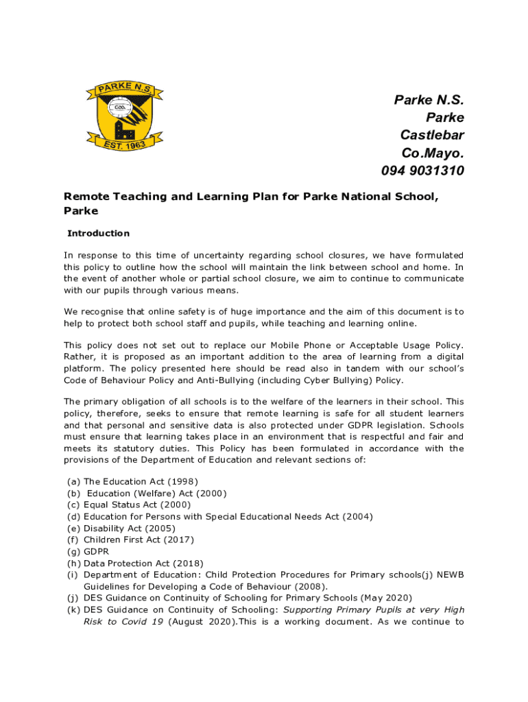 Fillable Online Parke N.S. Parke Castlebar Co.Mayo. 094 9031310 Fax ...