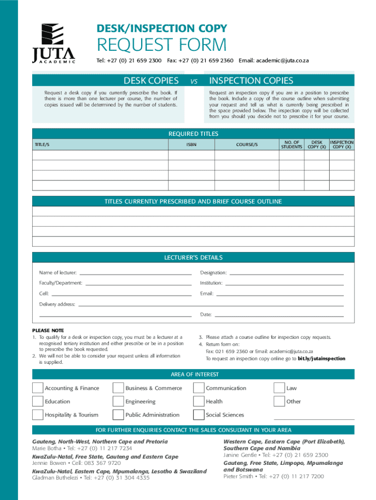 Fillable Online DESK/INSPECTION COPY Fax Email Print - pdfFiller