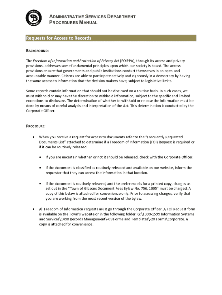 Fillable Online The Freedom of Information and Protection of Privacy ...