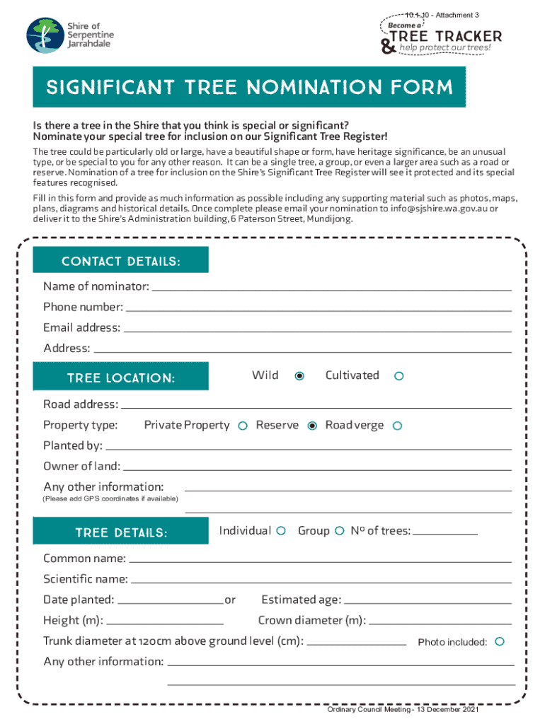 Fillable Online Tree Nomination Form - Notable Trees Fax Email Print ...