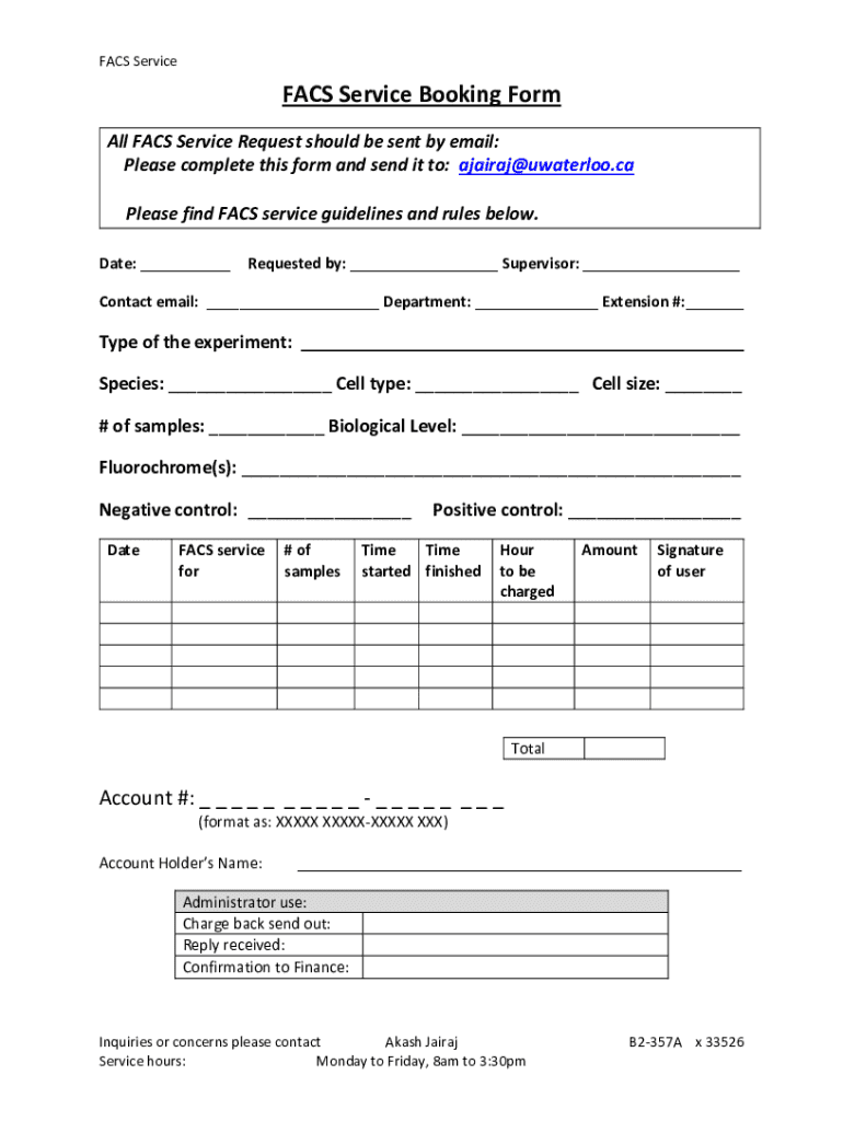 Fillable Online FACS Service Booking Form Fax Email Print - pdfFiller