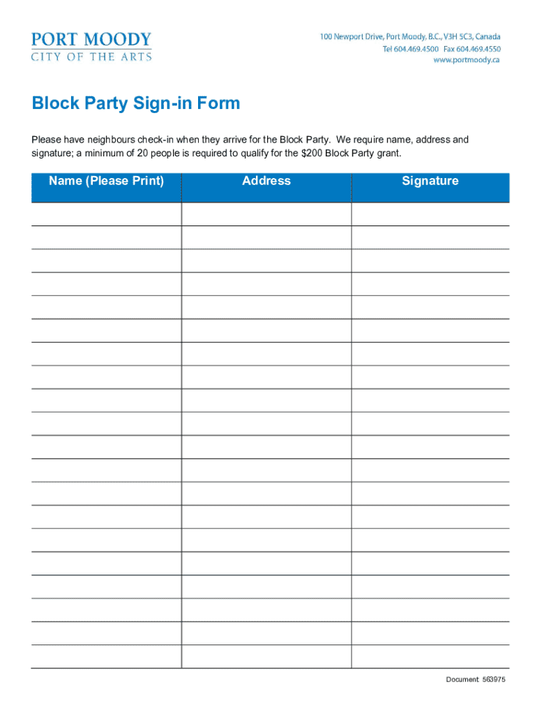 Fillable Online Block Party Sign-in Form Fax Email Print - pdfFiller