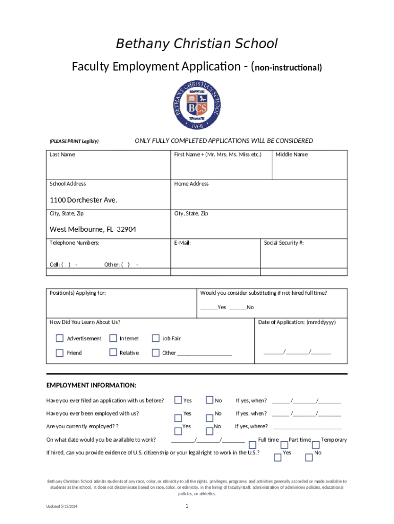 Faculty Employment Application - (non-instructional) Doc Template | pdfFiller