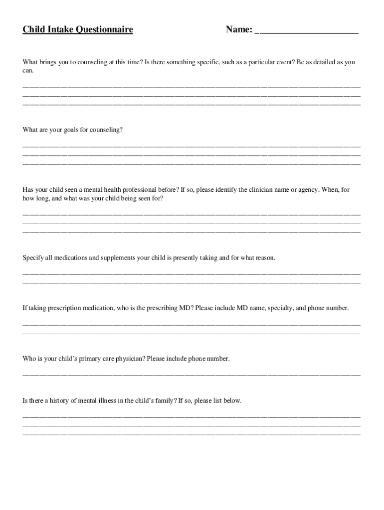 Fillable Online Psychotherapy & Counseling Intake Forms Fax Email Print - pdfFiller